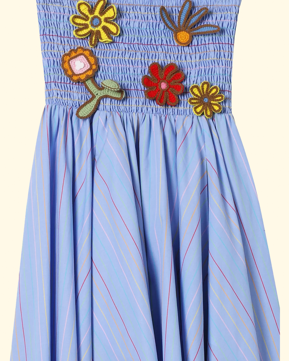 Bandeau Dress with Crochet Patches | Blue Multi – Wrightsmb